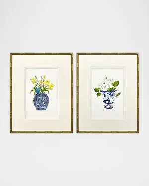 PARAGON DECORS Blue And White Ii" Hand-embellished Giclees, Set Of 2 - Multi