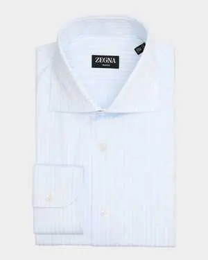 Zegna Trofeo Cotton Multi-stripe Dress Shirt - Br Blustrp