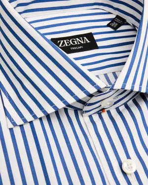 Zegna Apos;s Trecapi Cotton Bengal Stripe Dress Shirt - Blue