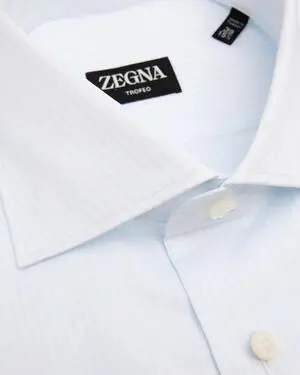 Zegna Apos;s Tonal Stripe Trofeo Cotton Dress Shirt - Blue