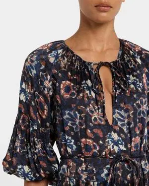 APIECE APART Santa Cecilia Tiered Maxi Dress - Batik Floral Navy