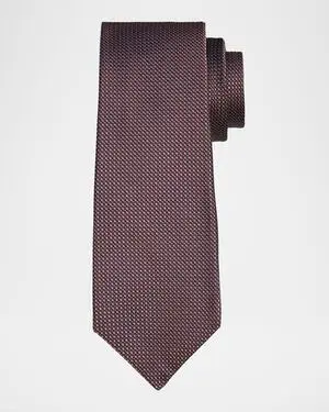 Kiton Silk Geometric Jacquard Seven-Fold Tie Brwn