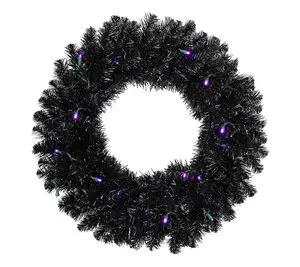 NORTHLIGHT Black Crystal Pine Halloween Wreath 4' Led - One-color