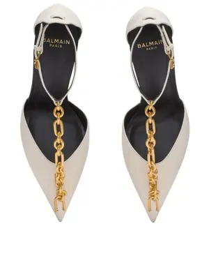 Balmain Leather Stiletto Pumps With Chain Detail - Beige