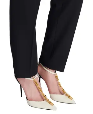 Balmain Leather Stiletto Pumps With Chain Detail - Beige