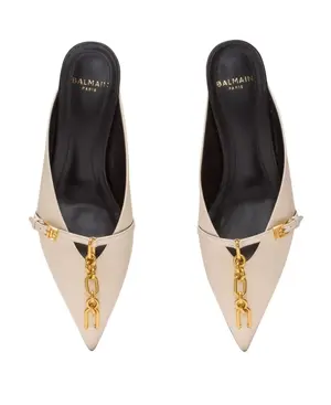 Balmain Sync Leather Mules With Chain Detail - Beige