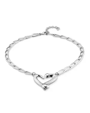 UNODE50 Sterling Plated Link Necklace With Heart Pendant - Silver