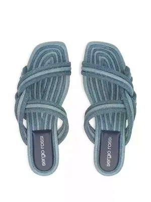 SERGIO ROSSI Braided Denim Sandals