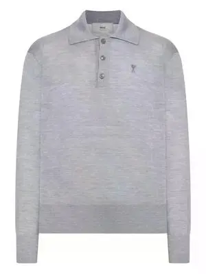 AMI Paris De Coeur Embroidered Wool Polo Shirt