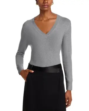 Bloomingdale'S 100% Cashmere V-Neck Sweater Medium Grey