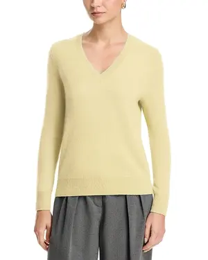 Bloomingdale'S 100% Cashmere V-Neck Sweater Straw