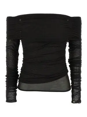 Federica Tosi Off-the-Shoulder Draped Tulle Sweater - Brown