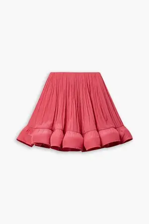 LANVIN Ruffled Gathered Charmeuse Mini Skirt - Coral
