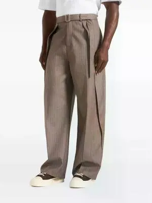 Manière De Voir Wide Leg Pinstripe Tailored Trousers With Wrap Detail - Brown