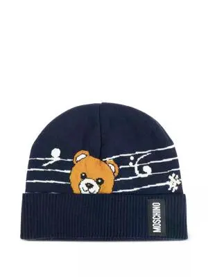 Moschino Teddy-print Musical-note Beanie - Blue