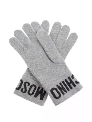 Moschino Wool Gloves With Logo Detail - Grey