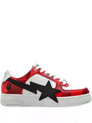 A BATHING APE Leather Star-embellished Lace-up Sneakers