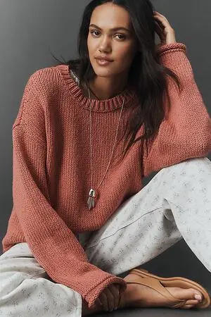 PILCRO The Harlow Oversized Roll-hem Sweater - Rose