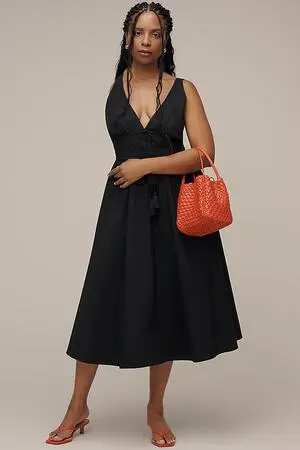 maeve sleeveless v neck tiered mini dress Maeve Sleeveless V-Neck Tie-Waist Midi Dress In Black - 64% Off