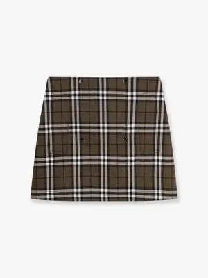 Burberry Virgin Wool Check Print Skirt