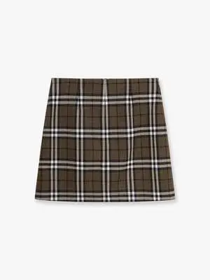 Burberry Virgin Wool Check Print Skirt