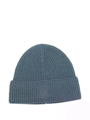 C.P. COMPANY Ribbed Logo Beanie - Blue