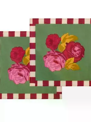 LISA CORTI Rose-print Checked Napkins