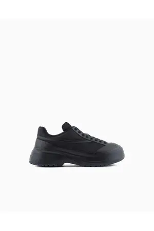Emporio Armani Nylon And Leather Sneakers - Black