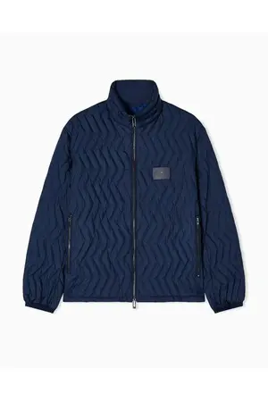 Emporio Armani Chevron Quilted Ripstop Nylon Down Jacket - Navy