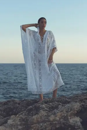Miguelina Blair Moonshine Embroidery Caftan - White