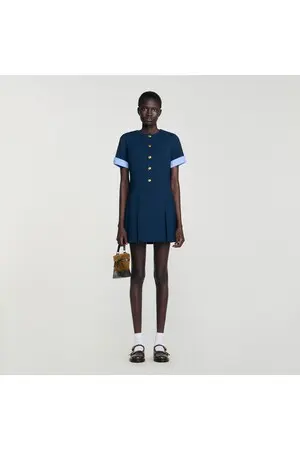 Sandro Mini Pleated Dress - Blue / Navy