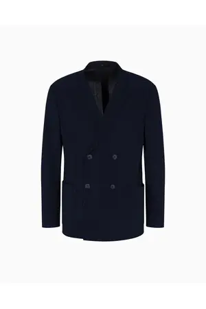 Giorgio Armani Double-breasted Crêpe Virgin Wool Jacket - Navy