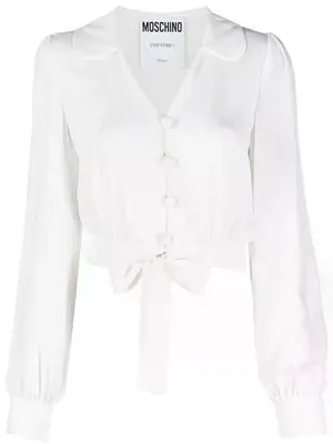 Moschino Cropped Tied-hem Silk Blouse