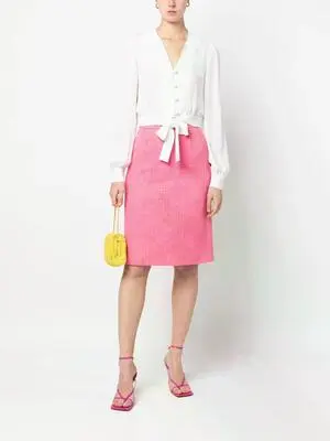 Moschino Cropped Tied-hem Silk Blouse