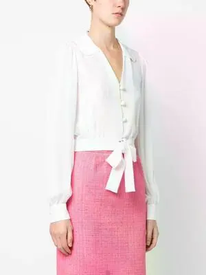 Moschino Cropped Tied-hem Silk Blouse