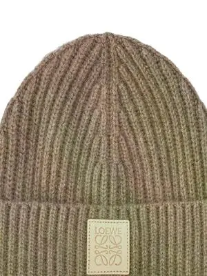 Loewe Ribbed Logo-plaque Beanie - Brown
