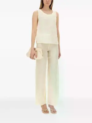 120% Lino Linen Round Neck Sleeveless Top - Neutrals