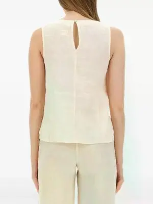 120% Lino Linen Round Neck Sleeveless Top - Neutrals