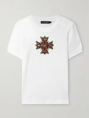 Dolce & Gabbana Embellished Cotton T-shirt - White