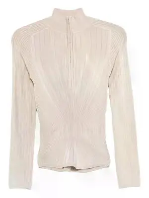 MUGLER Ribbed Zip-front Polo Top