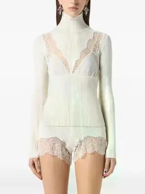 Blumarine Lace-embroidered Turtleneck Jumper - White