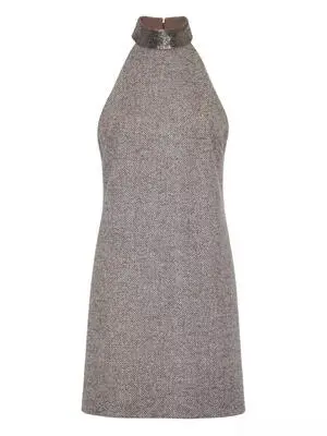 Brunello Cucinelli Halter-neck Herringbone Tweed Dress