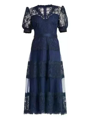 Tadashi Shoji Embroidered Pleated Midi Dress - Blue