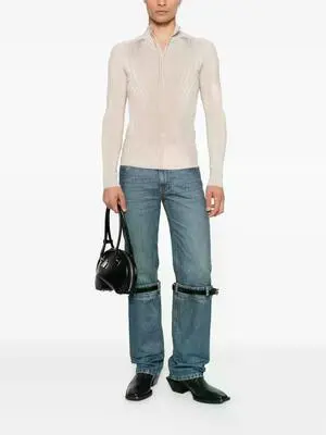 MUGLER Ribbed Zip-front Polo Top