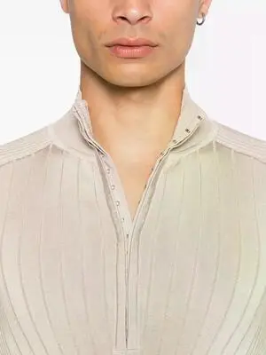 MUGLER Ribbed Zip-front Polo Top