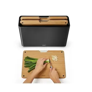 JOSEPH JOSEPH Folio 3 Piece Bamboo Cutting Board Set With Stainless Steel Case - Black