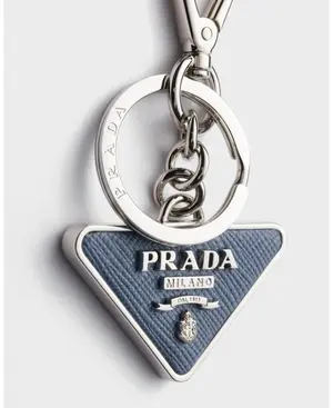 Prada Saffiano Leather And Metal Keychain - Blue