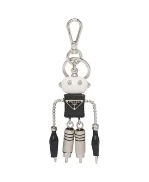 Prada Robot Saffiano Leather Bag Charm - Steel/black