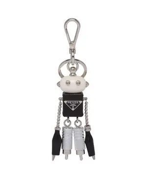 Prada Robot Saffiano Leather Bag Charm - Steel/black