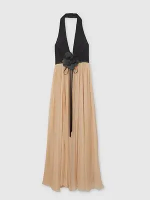 Halston Crepe And Chiffon Kinslee Maxi Gown